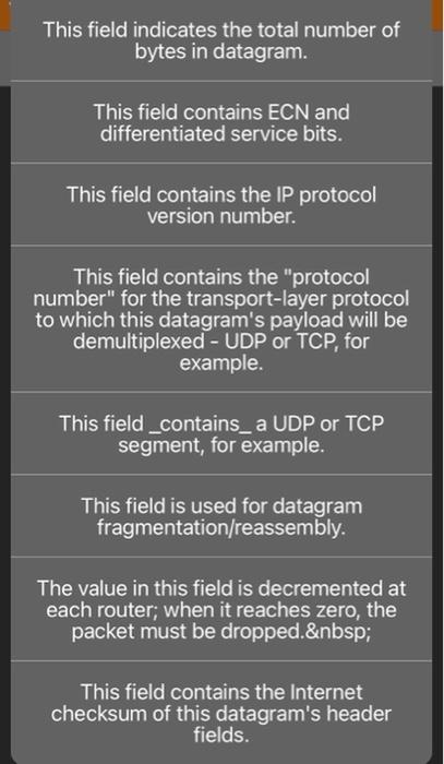 Solved 4.3-2. The IPv4 header. Match each of the following | Chegg.com