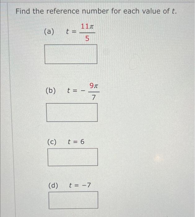 Solved Find the reference number for each value of t. (a) | Chegg.com