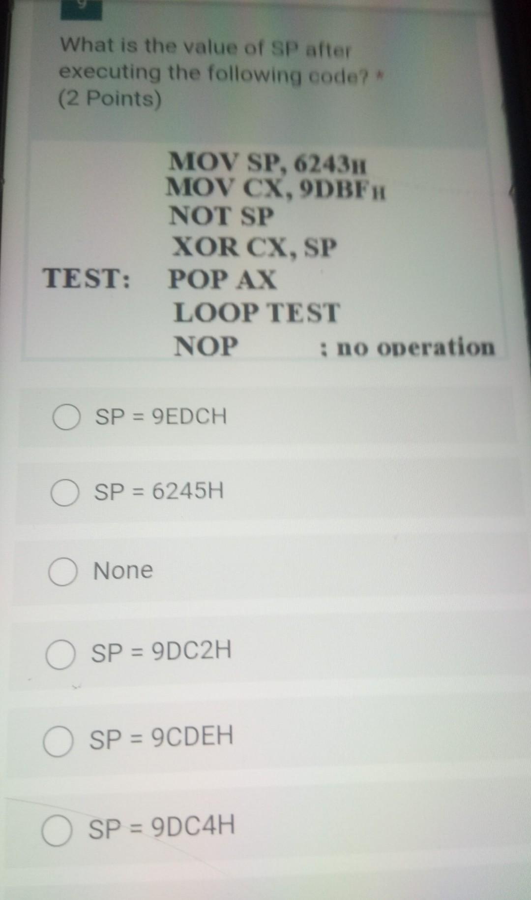Solved What is the value of SP after executing the following | Chegg.com