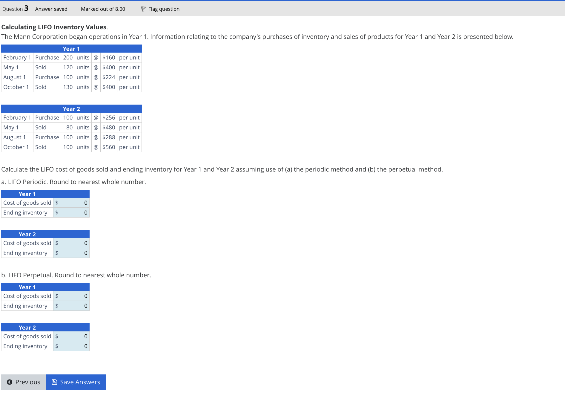 Solved Calculating LIFO Inventory Values.Calculate the LIFO | Chegg.com