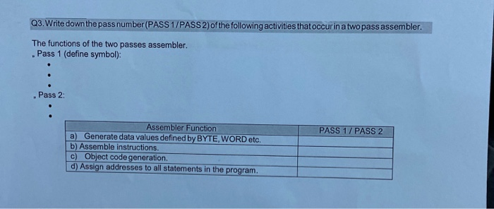Solved 03. Write down the pass number (PASS 1/PASS 2) of the | Chegg.com