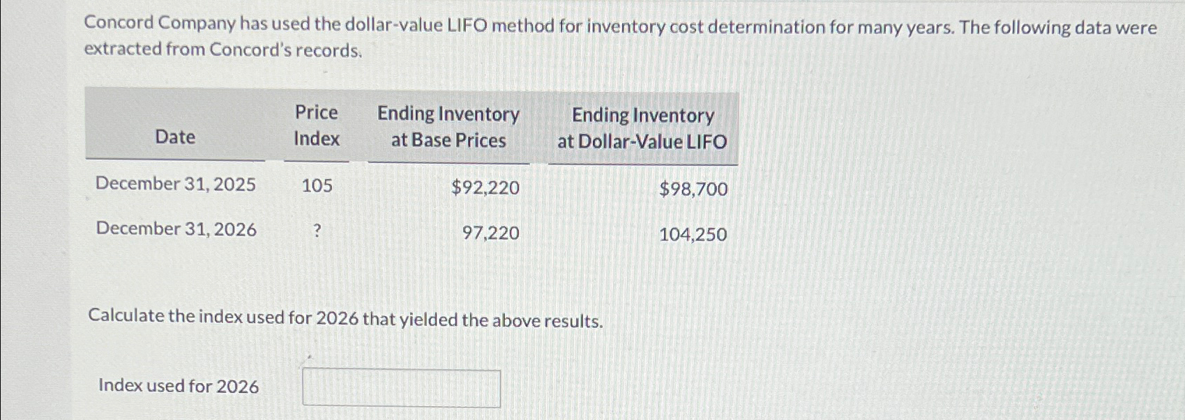 Solved Concord Company has used the dollar-value LIFO method | Chegg.com