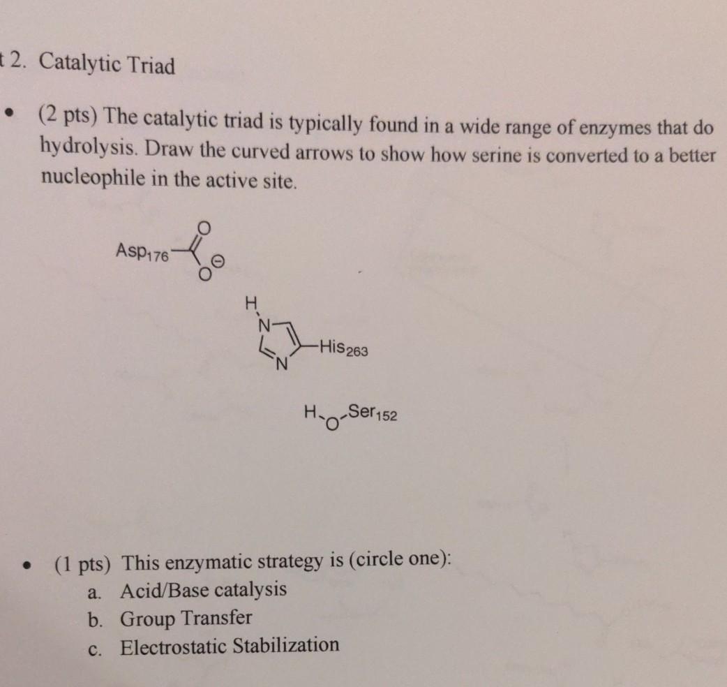 Solved 2. Catalytic Triad • (2 pts) The catalytic triad is | Chegg.com