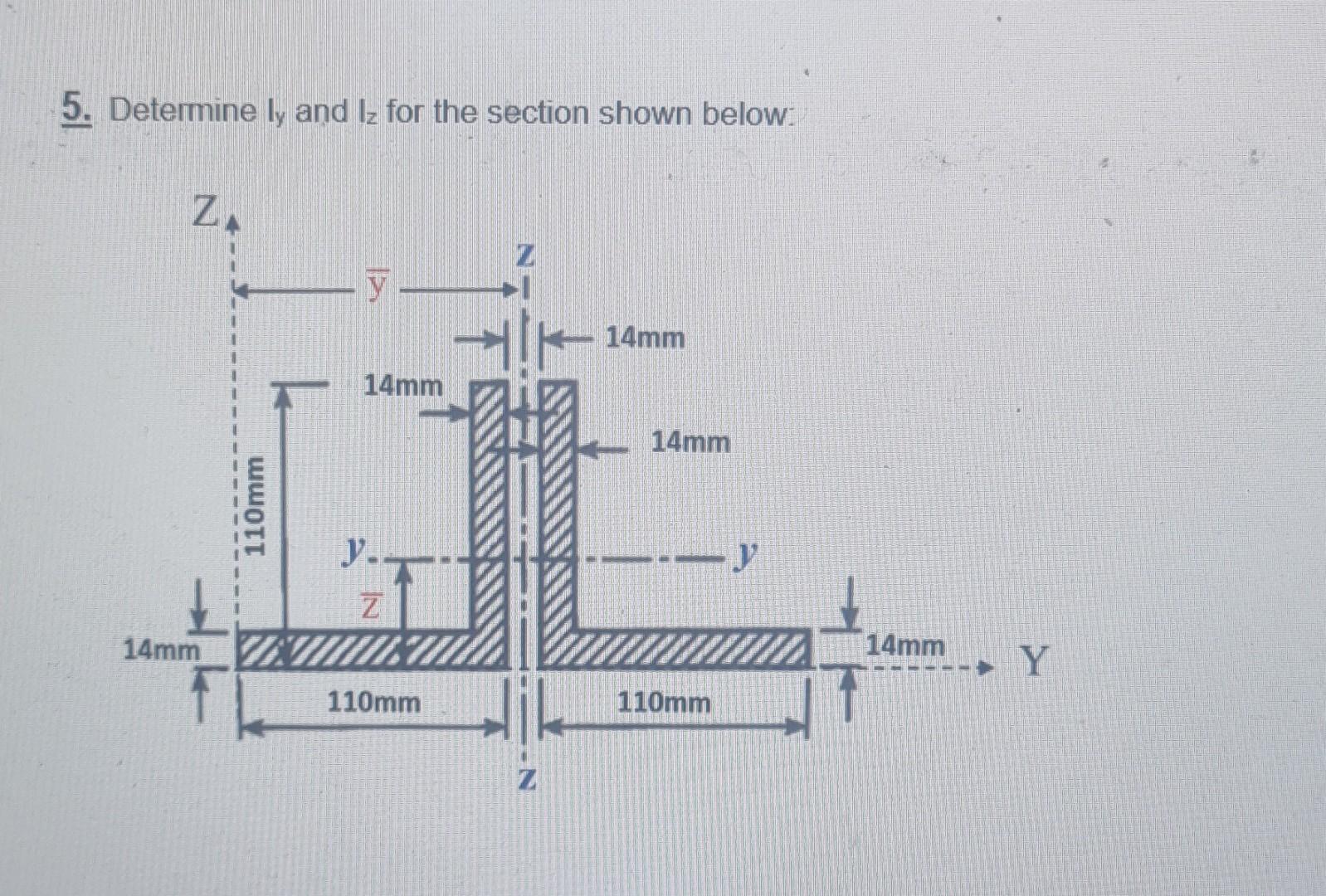 Solved 5. Determine Iy and Iz for the section shown below: | Chegg.com
