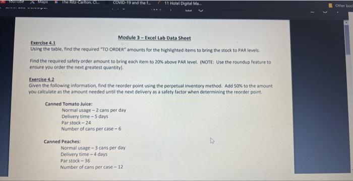 Solved Module 3 Excel Lab Data Sheet Exercise 41 Using The 