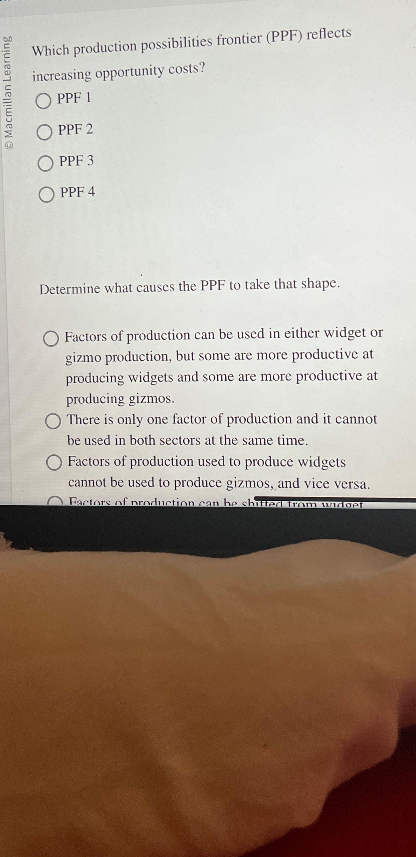 Solved Which Production Possibilities Frontier Ppf Chegg