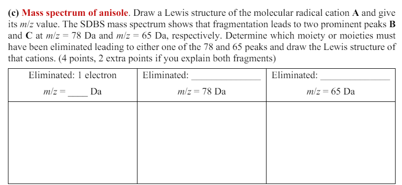 Solved (c) ﻿Mass spectrum of anisole. Draw a Lewis structure | Chegg.com