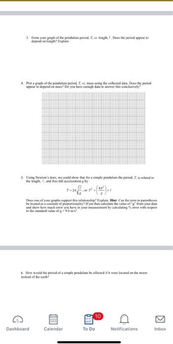 Solved Data table 4: To investigate the period depends en | Chegg.com