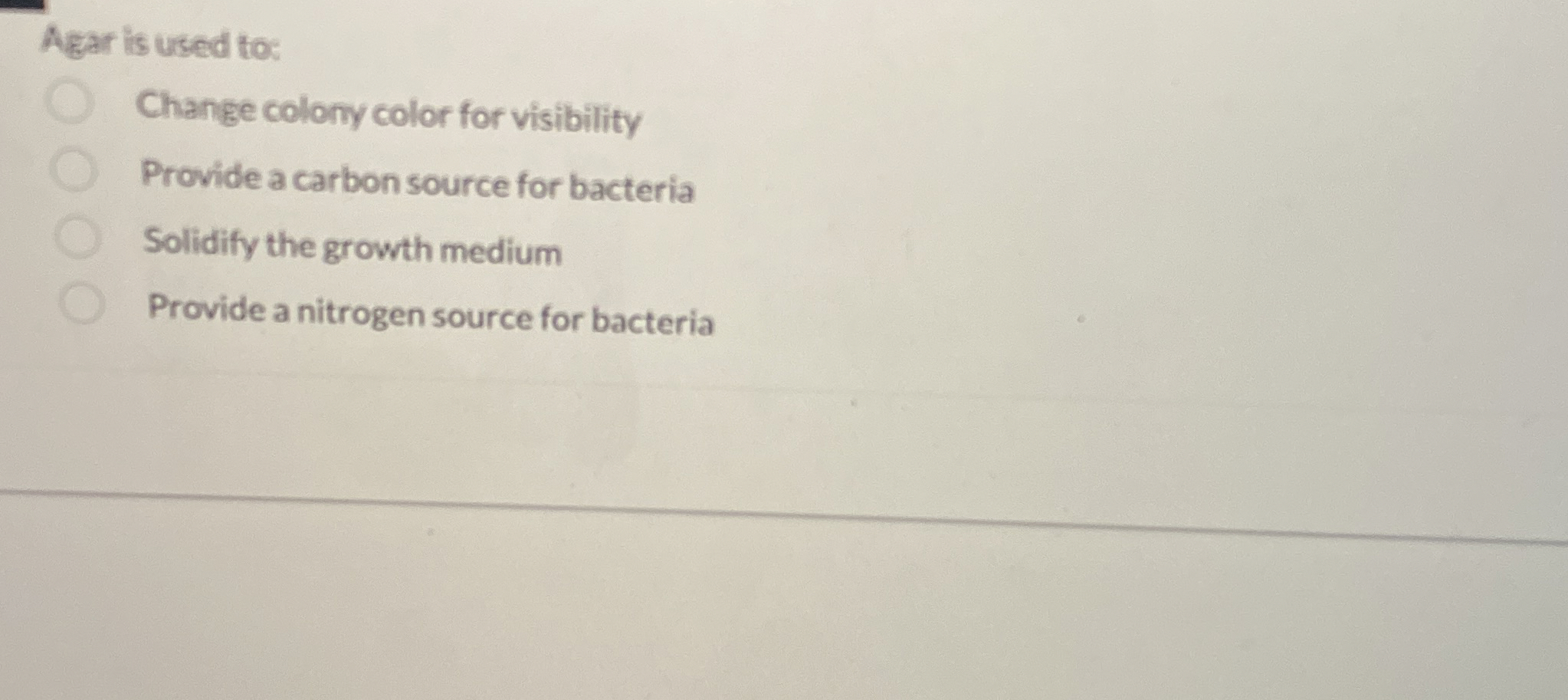 Solved Agar is used to:Change colony color for | Chegg.com