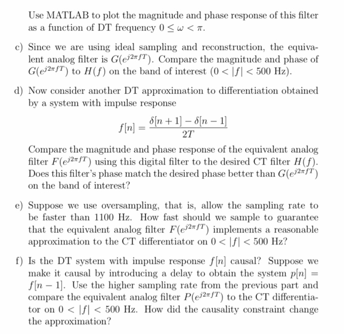 dt 3. Equivalent Analog Filter: Digital | Chegg.com
