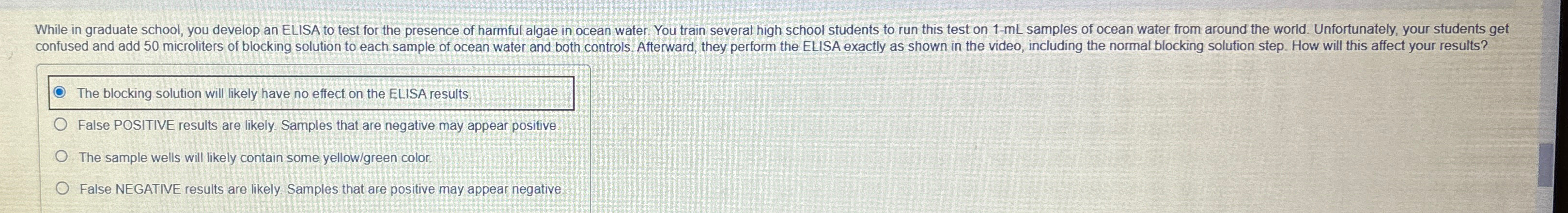 Solved The blocking solution will likely have no effect on | Chegg.com