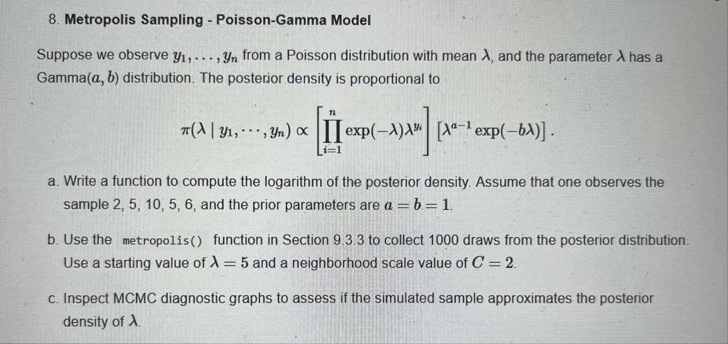 Solved Metropolis Sampling - ﻿Poisson-Gamma ModelSuppose we | Chegg.com