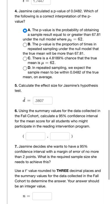 Solved Reading interventions \\( ~ \\) Jasmine is a reading | Chegg.com