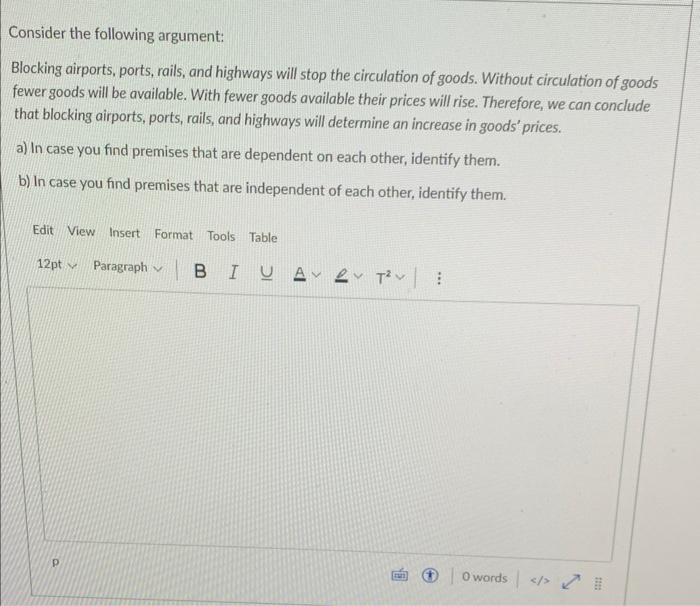 Consider the following argument: Blocking airports, | Chegg.com