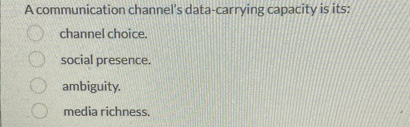 Solved A communication channel's data-carrying capacity is | Chegg.com
