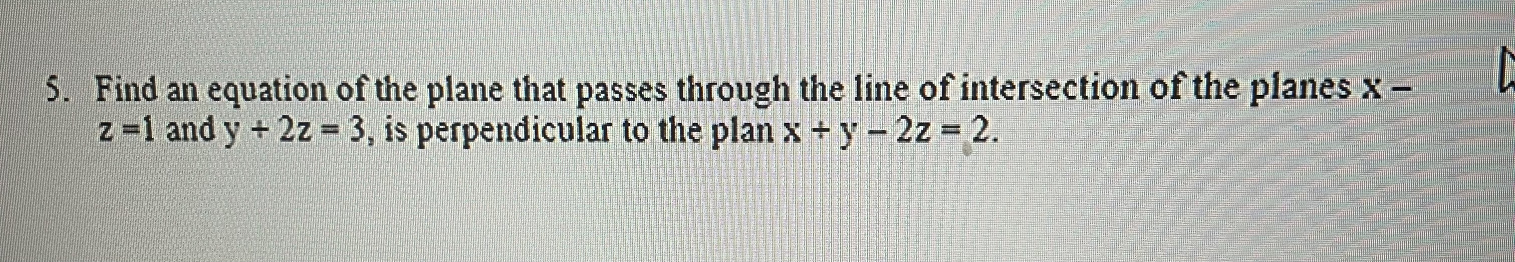 Find an equation of the plane that passes through the | Chegg.com