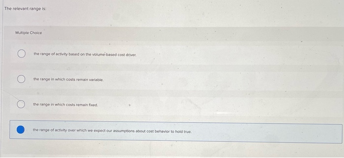 Solved The relevant range is: Multiple Choice O the range of | Chegg.com