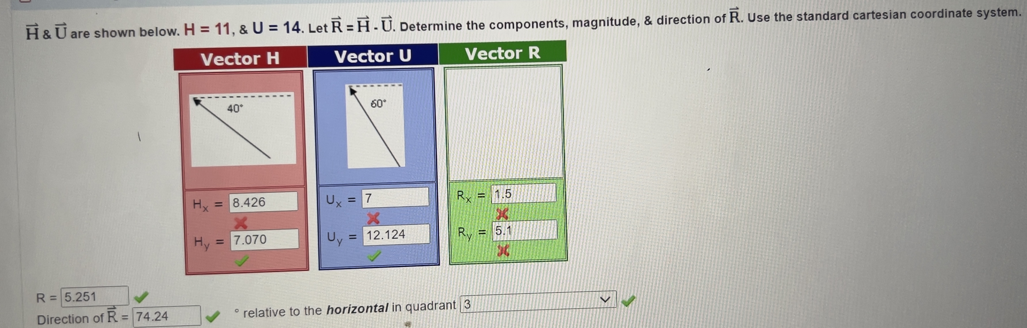 Solved vec(H)&vec(U) ﻿are shown below. H=11,&U=14. ﻿Let | Chegg.com