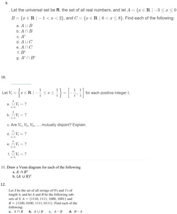 Solved Let the universal set be R, the set of all real | Chegg.com