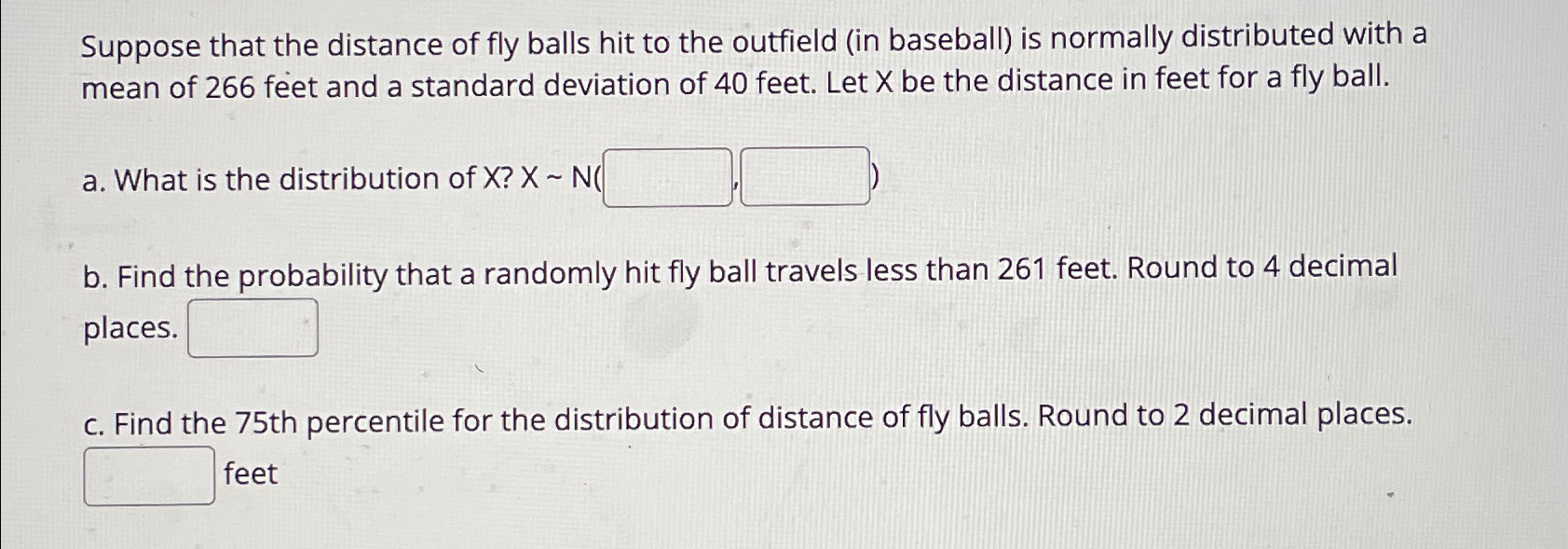 Solved Suppose that the distance of fly balls hit to the | Chegg.com