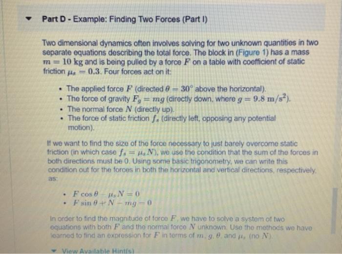 Solved Part D - Example: Finding Two Forces (Part 1) Two | Chegg.com