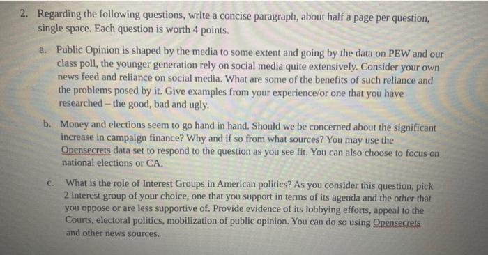 2. Regarding the following questions, write a concise | Chegg.com