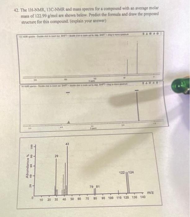 Solved 42. The IH-NMR, 13C-NMR and mass spectra for a | Chegg.com