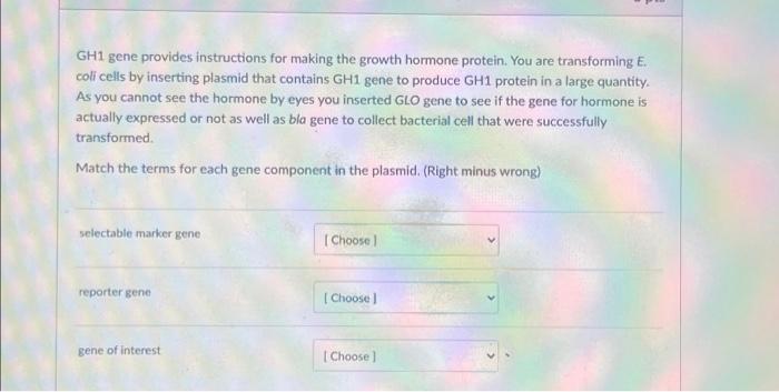 Solved GH1 gene provides instructions for making the growth | Chegg.com