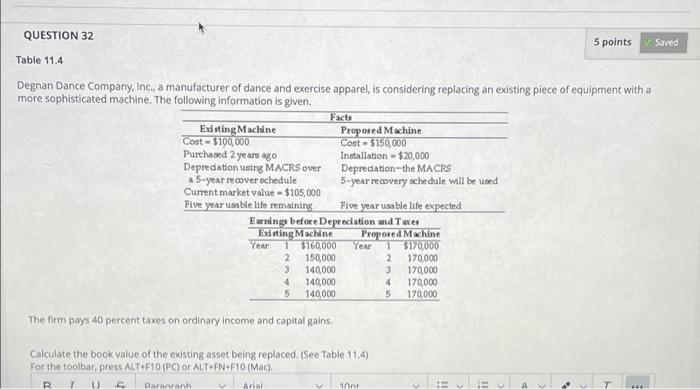 Solved QUESTION 32 5 points Saved Table 11.4 Degnan Dance | Chegg.com