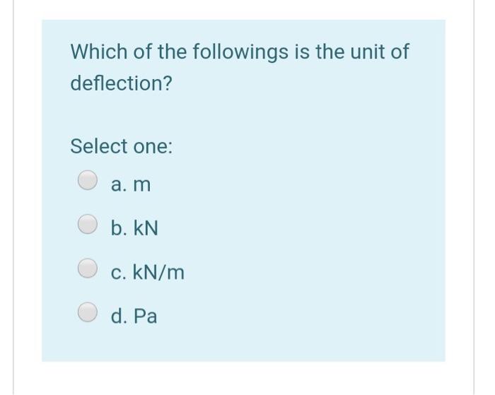 Solved Which of the followings is the unit of deflection? | Chegg.com