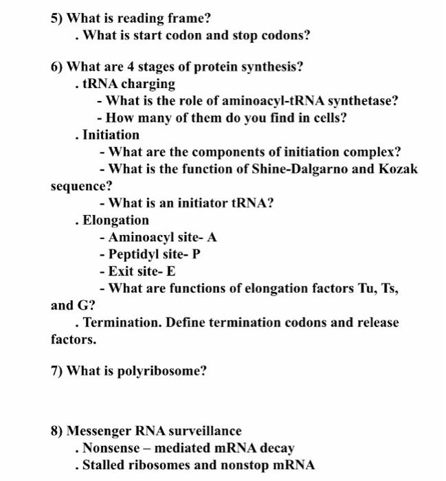 Solved 5) What is reading frame? . What is start codon and | Chegg.com