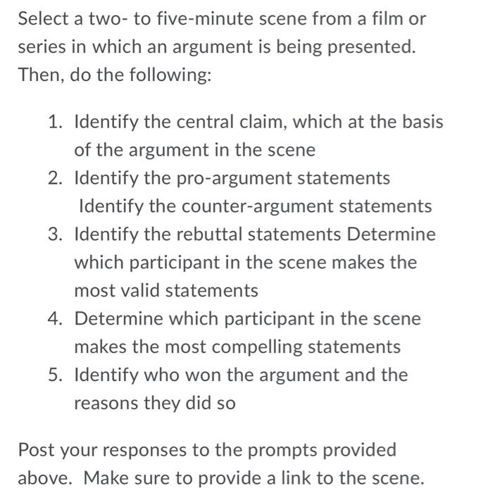 Select a two-to five-minute scene from a film or | Chegg.com
