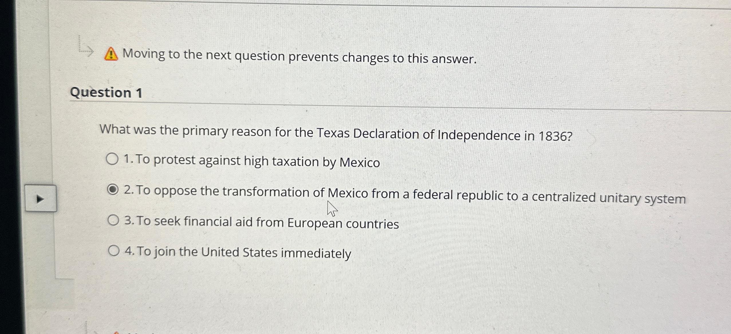 Solved Question 1What was the primary reason for the Texas | Chegg.com