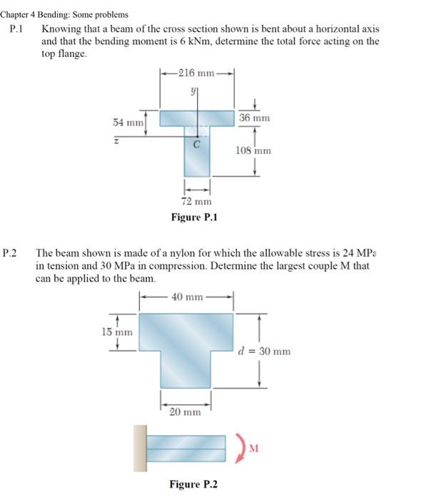 Solved Chapter 4 Bending: Some problems P.1 Knowing that a | Chegg.com