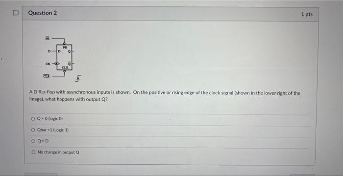 Solved A D flip-flop with asynchronous inputs is shown. On | Chegg.com