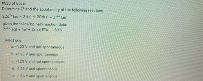 Solved #528 of Eocell Determine Eº and the spontaneity of | Chegg.com