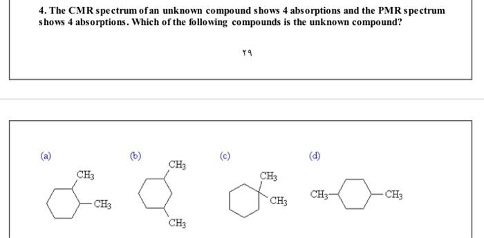 Solved 4. The CMR spectrum of an unknown compound shows 4 | Chegg.com