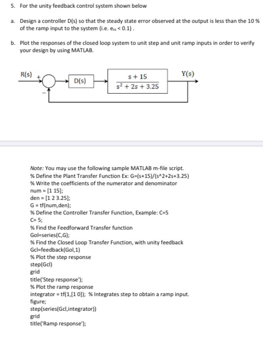 Solved 5. For the unity feedback control system shown below | Chegg.com
