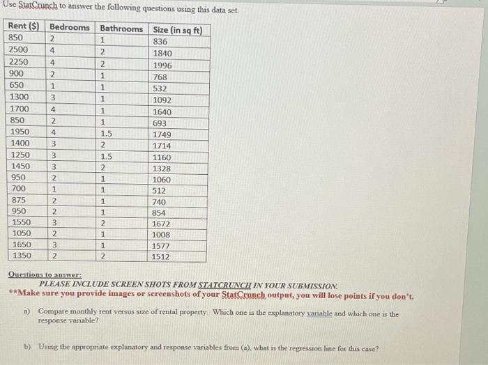 Solved Use StatCrunch to answer the following questions | Chegg.com