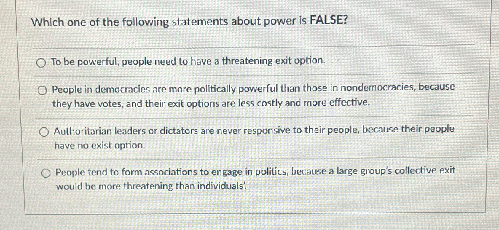 Solved Which one of the following statements about power is | Chegg.com