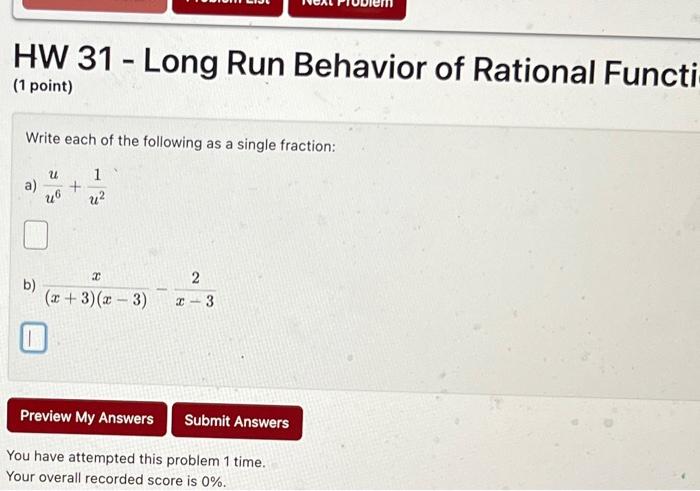 Solved HW 31 - Long Run Behavior of Rational Functi Write | Chegg.com