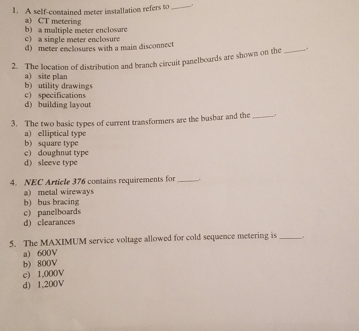 1. A self-contained meter installation refers to a) | Chegg.com