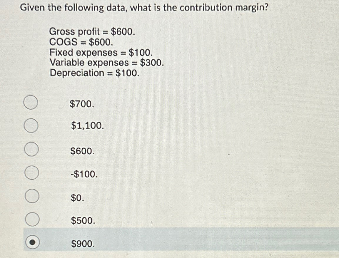 Solved Given the following data, what is the contribution | Chegg.com