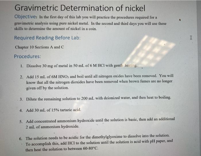 Gravimetric Determination of nickel Objective: In the | Chegg.com