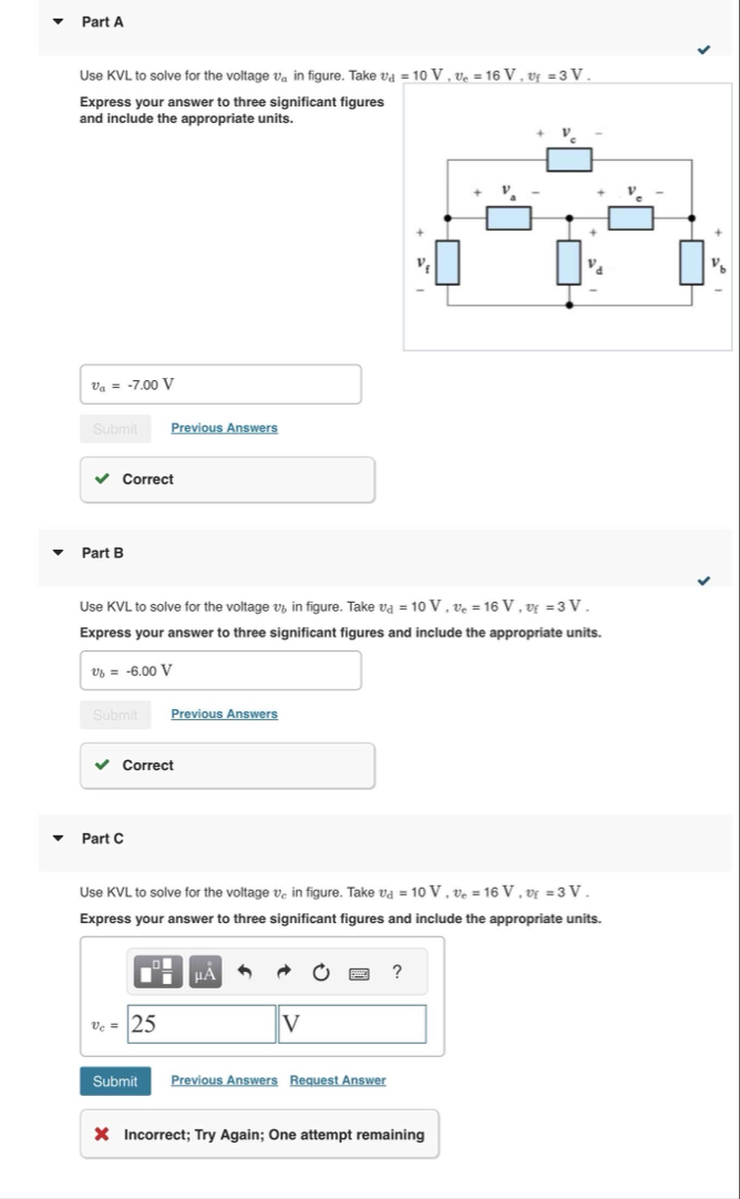 Solved Part AUse KVL to solve for the voltage va ﻿in figure. | Chegg.com