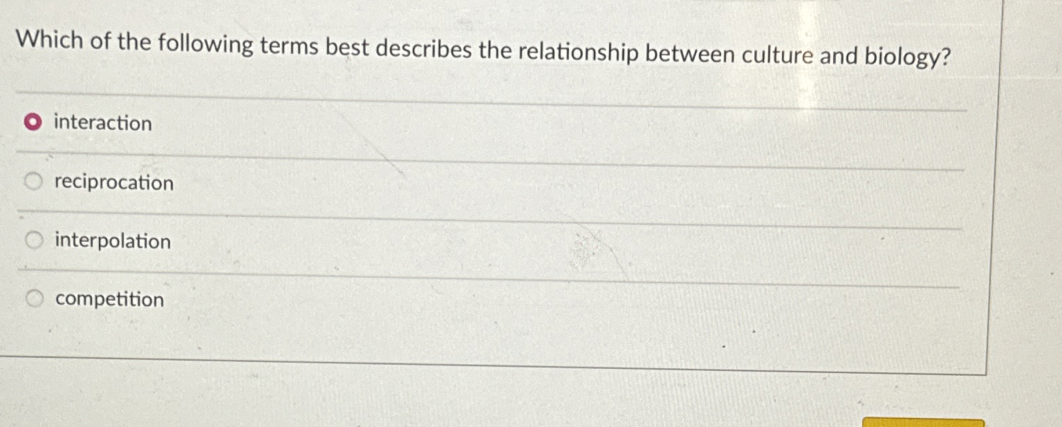 Solved Which of the following terms best describes the | Chegg.com