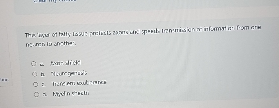 Solved This layer of fatty tissue protects axons and speeds | Chegg.com