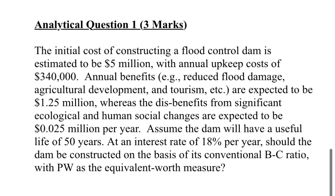 Solved Analytical Question 1 (3 ﻿Marks)The initial cost of | Chegg.com