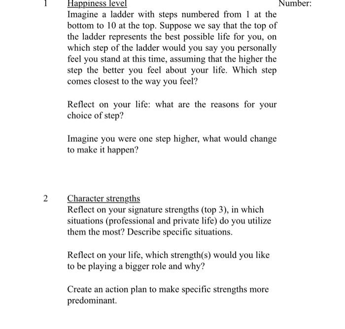 Solved Happiness level Number: Imagine a ladder with steps | Chegg.com