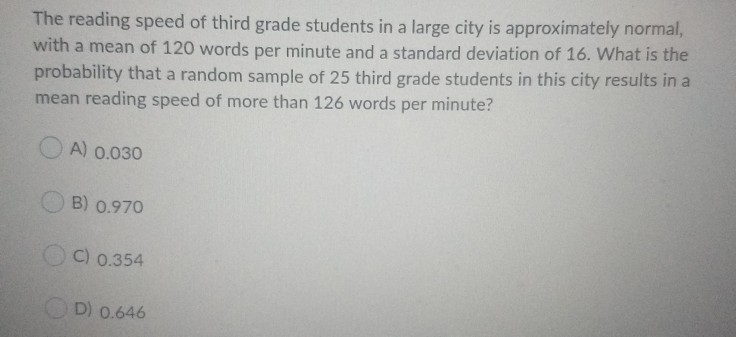 Solved The reading speed of third grade students in a large | Chegg.com